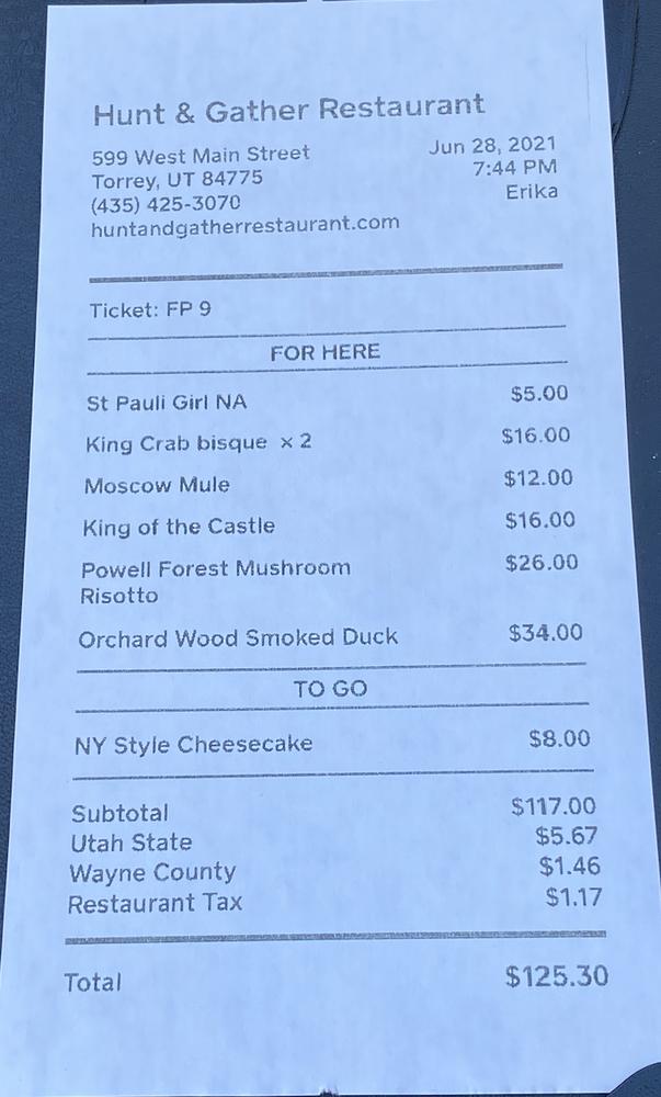 Menu at Hunt & Gather Restaurant, Torrey