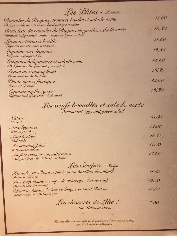 Menu at Louise Café, Paris, 8 Rue Croix des Petits Champs