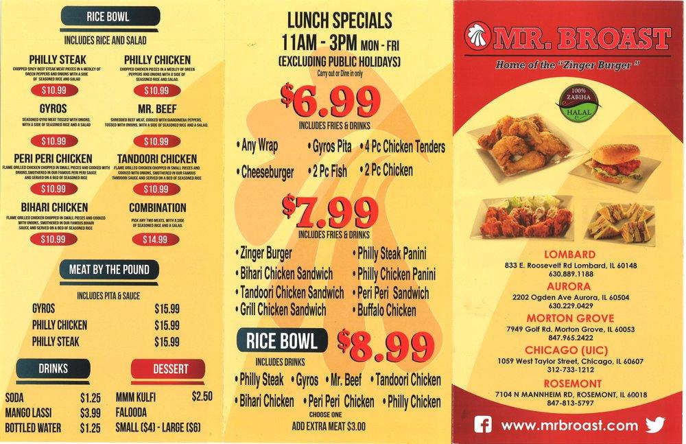 Menu at MR. BROAST ROSEMONT restaurant, Rosemont