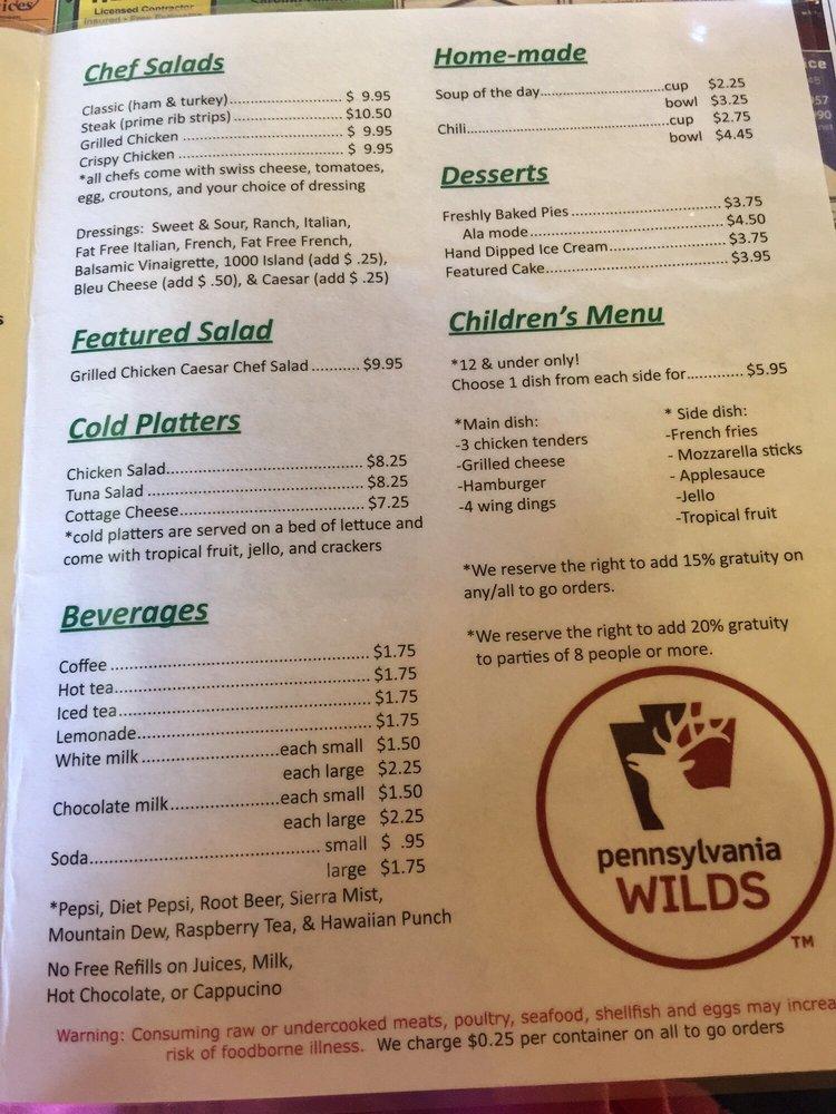 Menu at Restless Oaks Restaurant, McElhattan, 119 Pine Mountain Rd