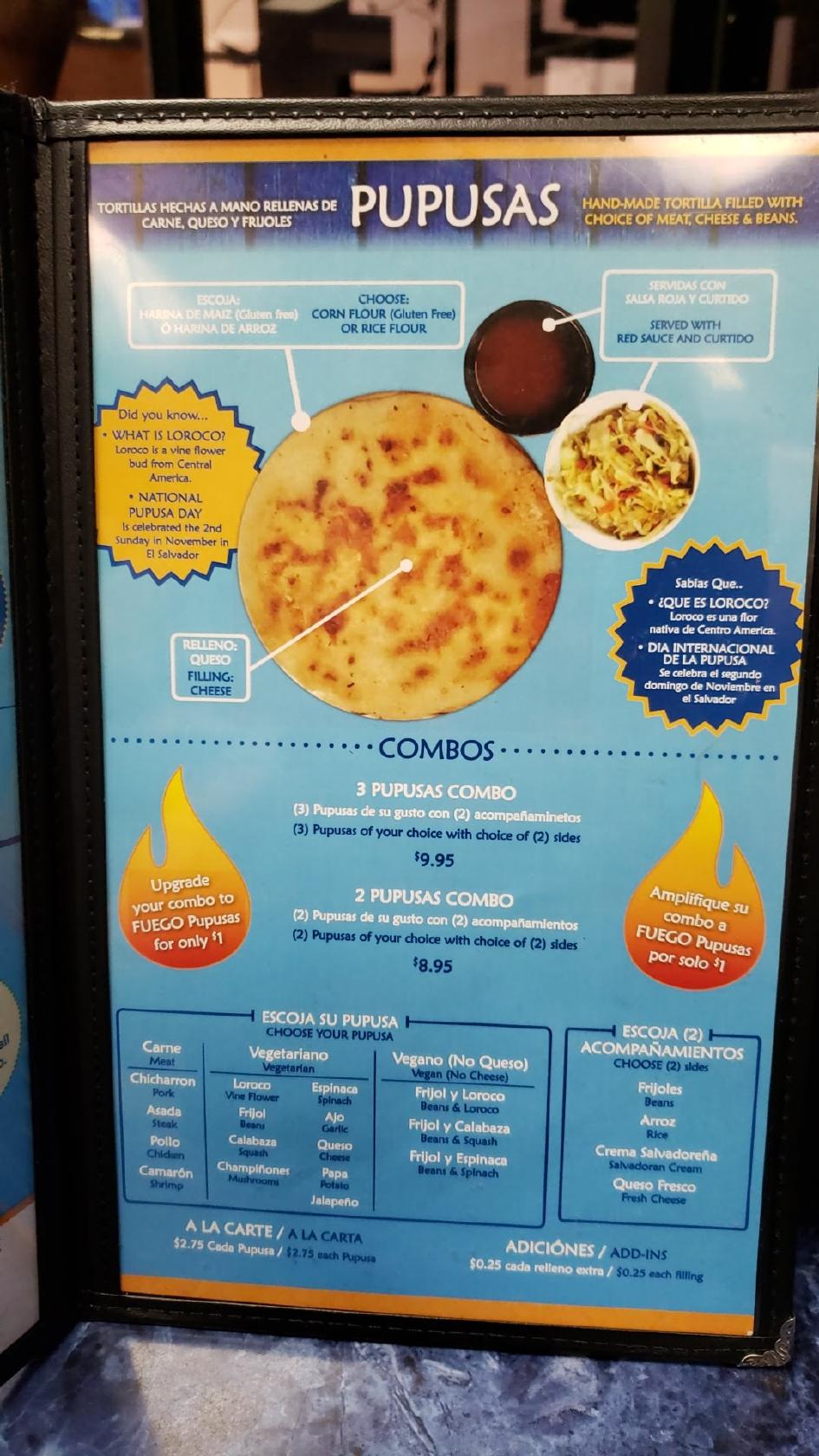 Menu at Salvadoreño Restaurant - Mesa Dr - Pupusas, Mesa, 303 E ...