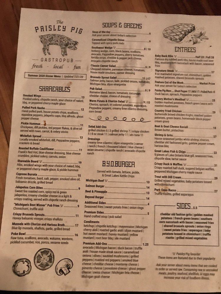 Menu at The Paisley Pig Gastropub, Grand Haven
