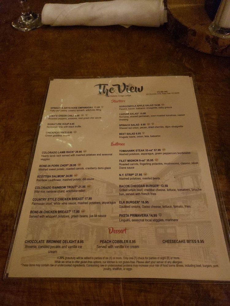 Menu at The View Restaurant, Estes Park