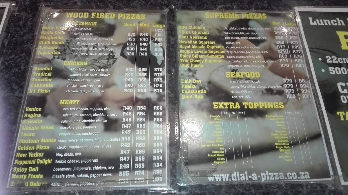 Menu at Dial-a-pizza Belhar (Erica Drive) restaurant, Cape Town