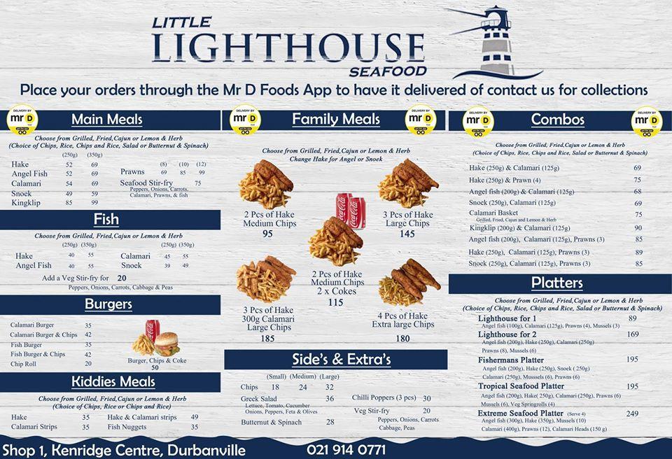 Menu at Little Lighthouse Seafood restaurant, Cape Town