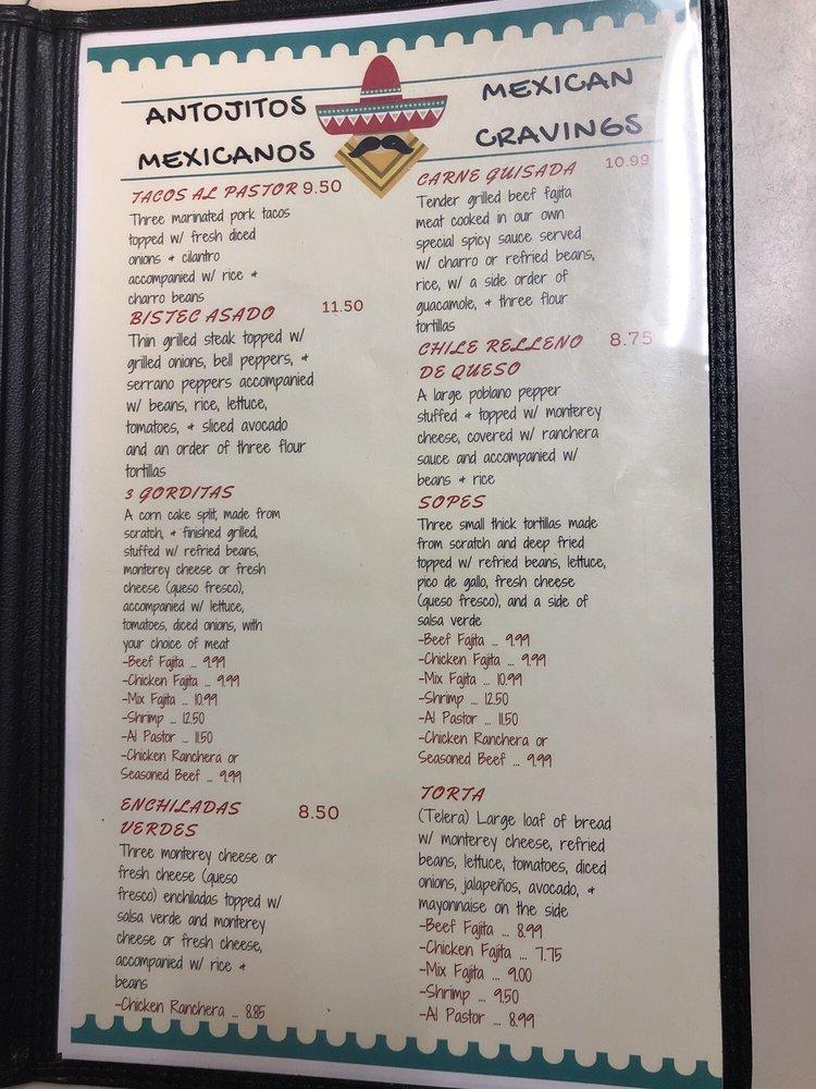 Menu at Macho's Mexican Restaurant, Winnie