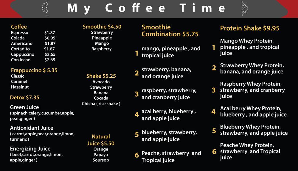 Menu at My Coffee Time cafe, Miami
