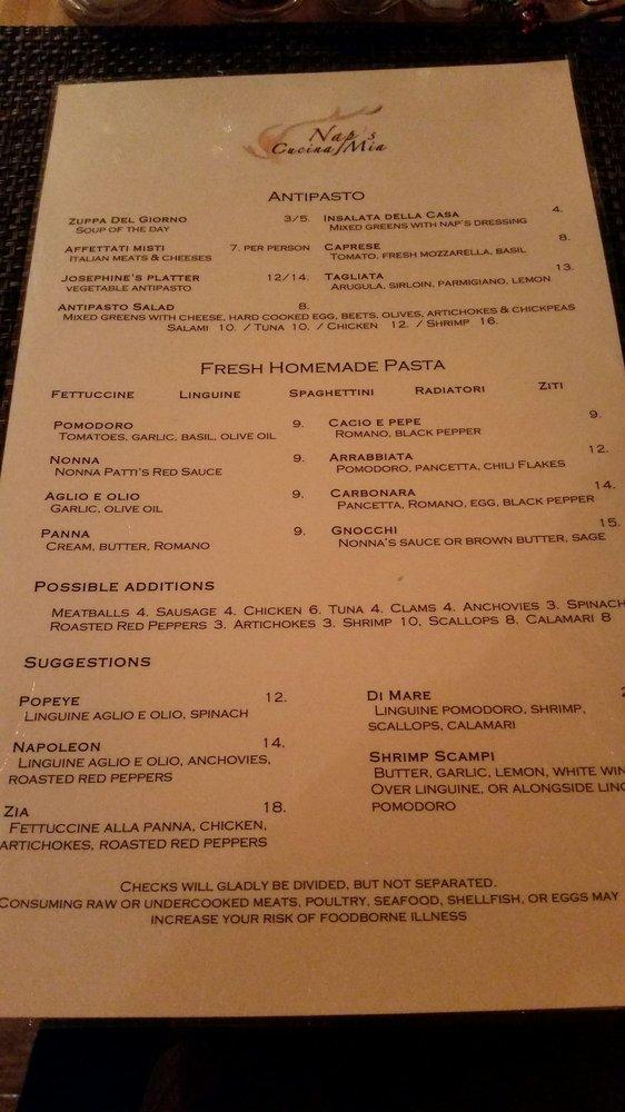 Menu at Nap's Cucina Mia restaurant, Indiana, Philadelphia St