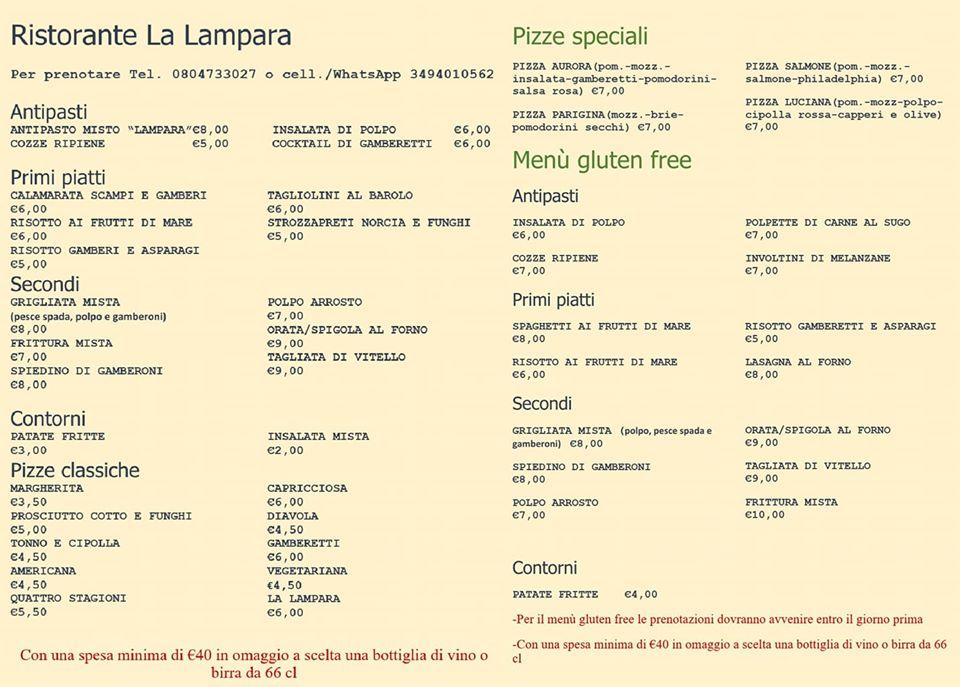 Speisekarte von Ristorante Pizzeria La Lampara, Mola di Bari, Via ...