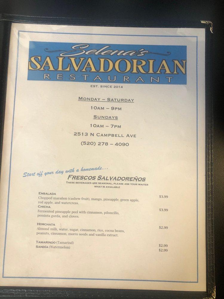 Menu at Selena's Salvadorian Restaurant, Tucson