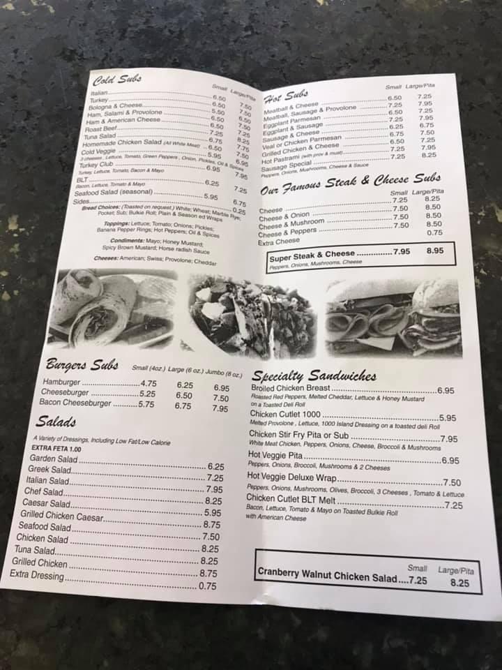 Menu at Victoria's Sub Shop restaurant, Hingham