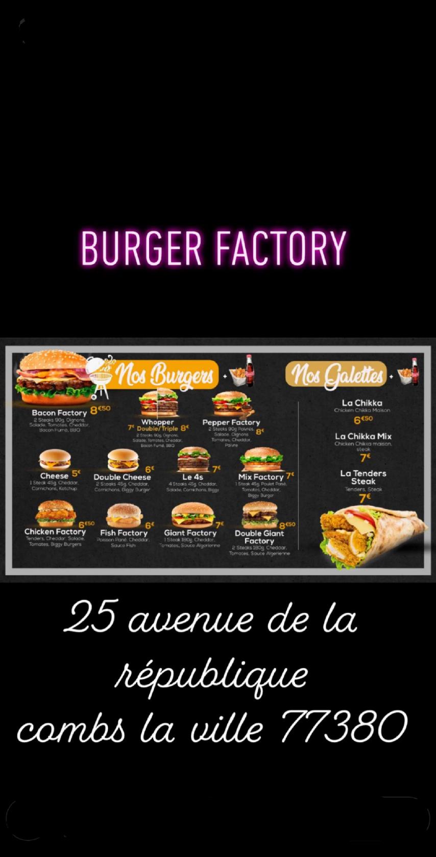 Menu at Burger Factory Sandwichs Tacos Chicken Bun's restaurant, Combs ...