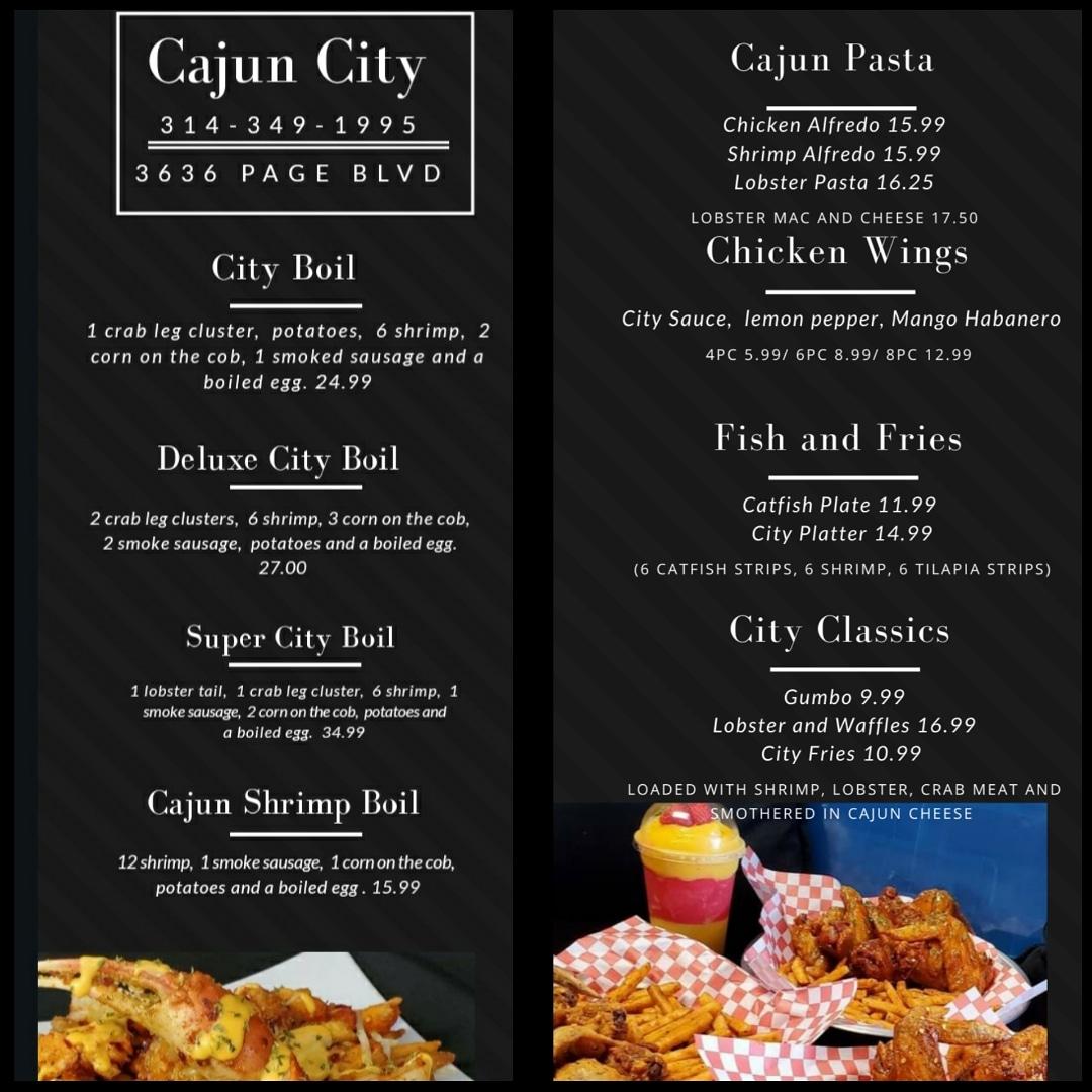 Menu at Cajun City restaurant, St. Louis