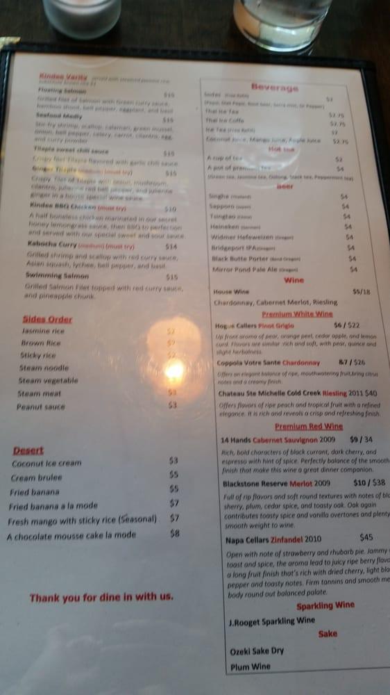 Menu at Kindee Thai Restaurant, Vancouver, NE 162nd Ave #713