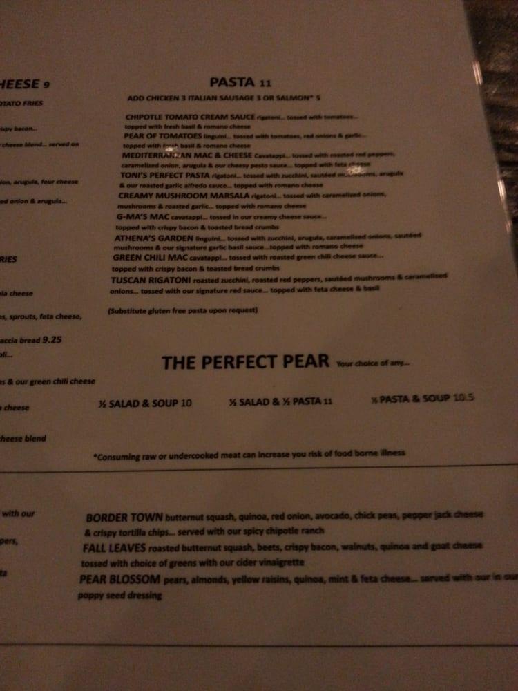 Menu at Perfect Pear Bistro restaurant, Tempe, S Priest Dr