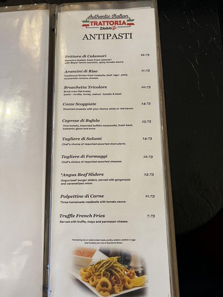 Menu at Zibibbo 73 - Authentic Italian Trattoria pub & bar, Stafford