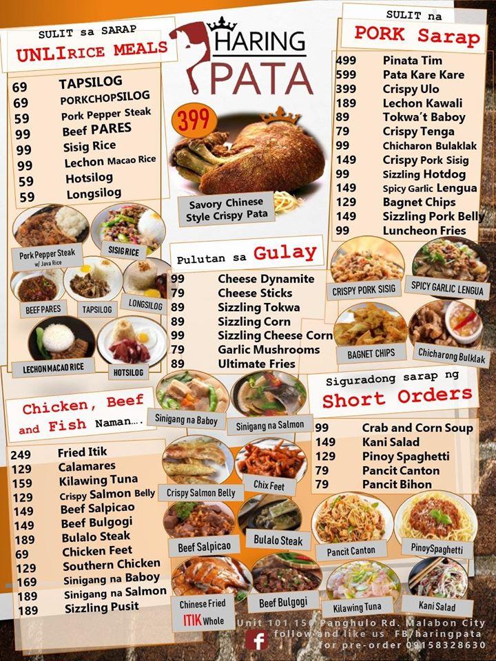 Menu at Haring Pata pub & bar, Malabon