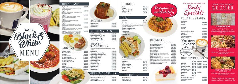 Menu at Cafe Black And White Restaurant & Curry House, Durban, 1 ...