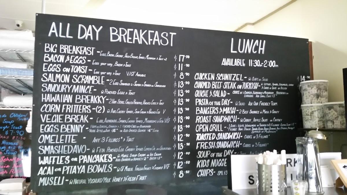 Menu at Charmed Cafe, Coombabah