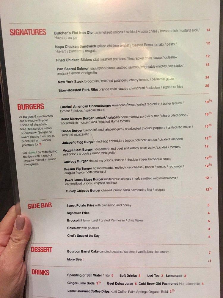 Menu at Eureka! restaurant, Indian Wells