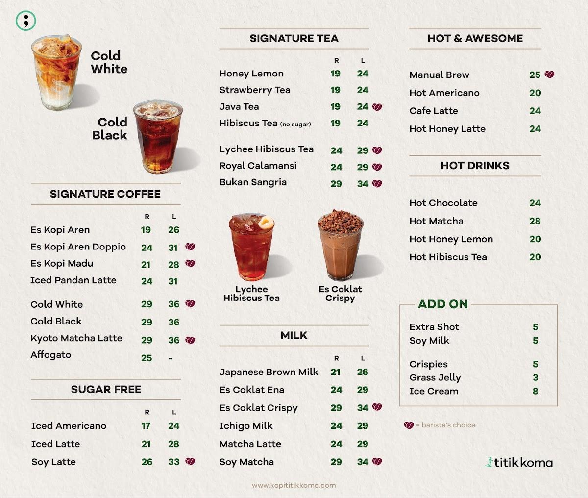 Menu at Kopi Titik Koma Cemara Asri, Medan Estate