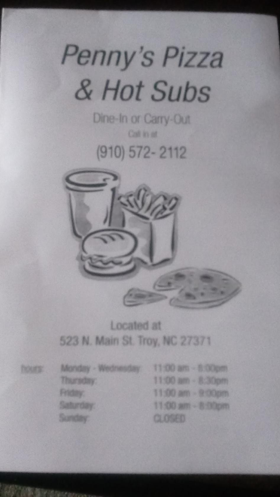 Menu at Penny's Pizza & Hot Sub's pizzeria, Troy