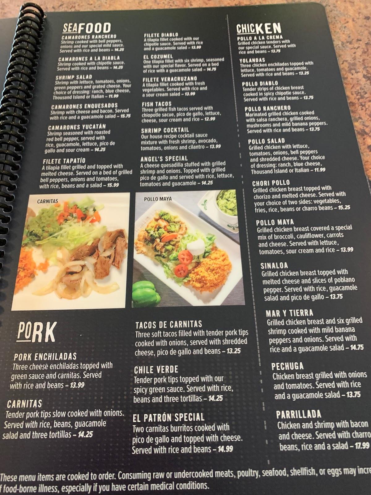 Menu at Senor Salsa restaurant, Bartlesville