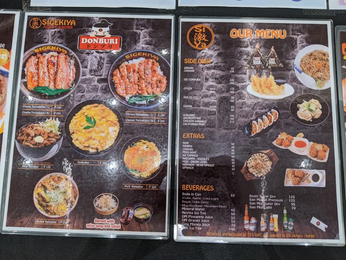 Menu at Sigekiya Ramen restaurant, Pasig