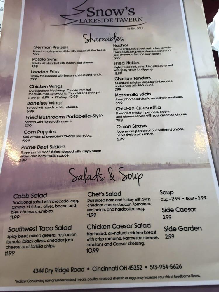 Menu at Snow's Lakeside Tavern - Craft Beer - Steaks - Sports Bar ...