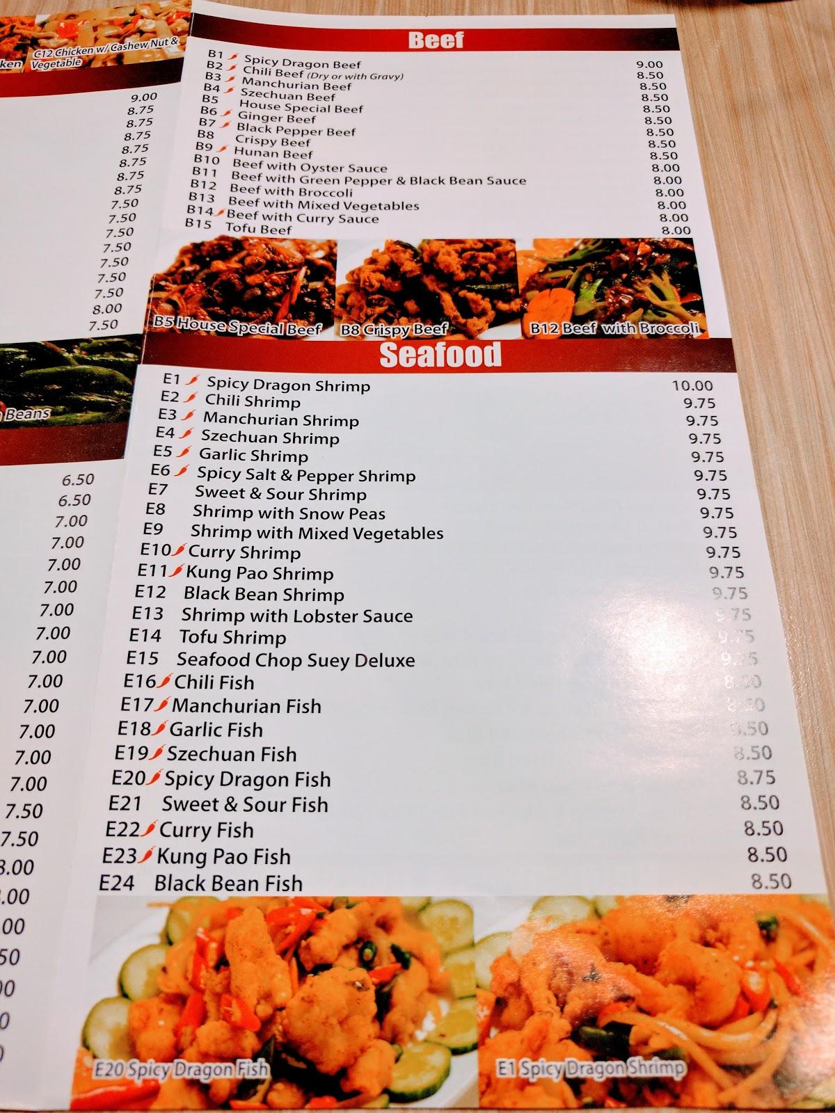 Menu at Spicy Dragon restaurant, Pickering, Kingston Rd