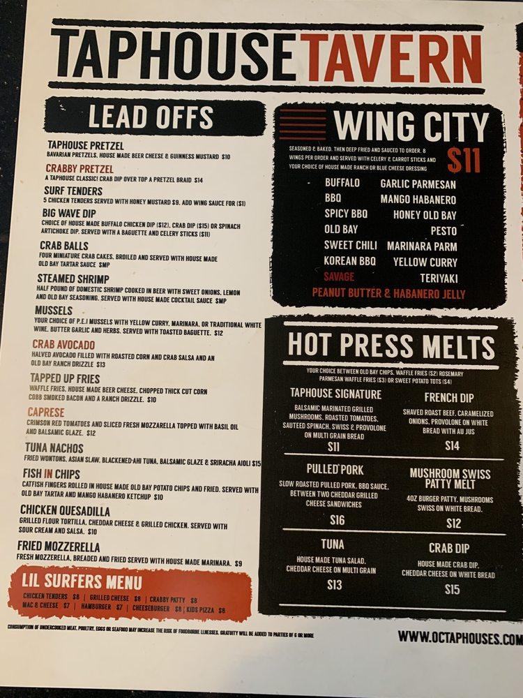 Menu at Taphouse Tavern pub & bar, Ocean City