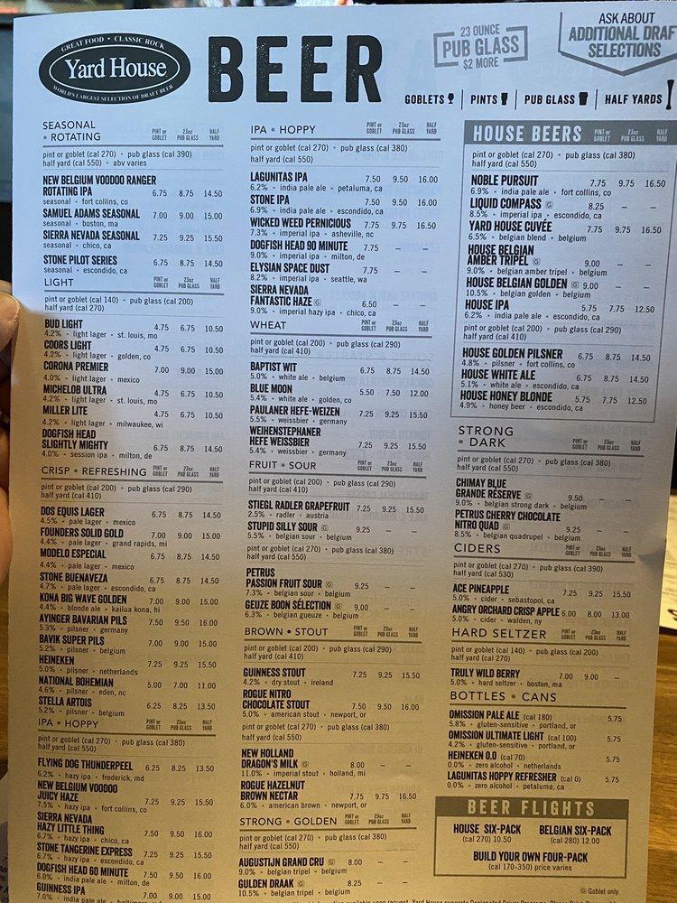 Menu at Yard House pub & bar, Hanover, Arundel Mills Cir R4