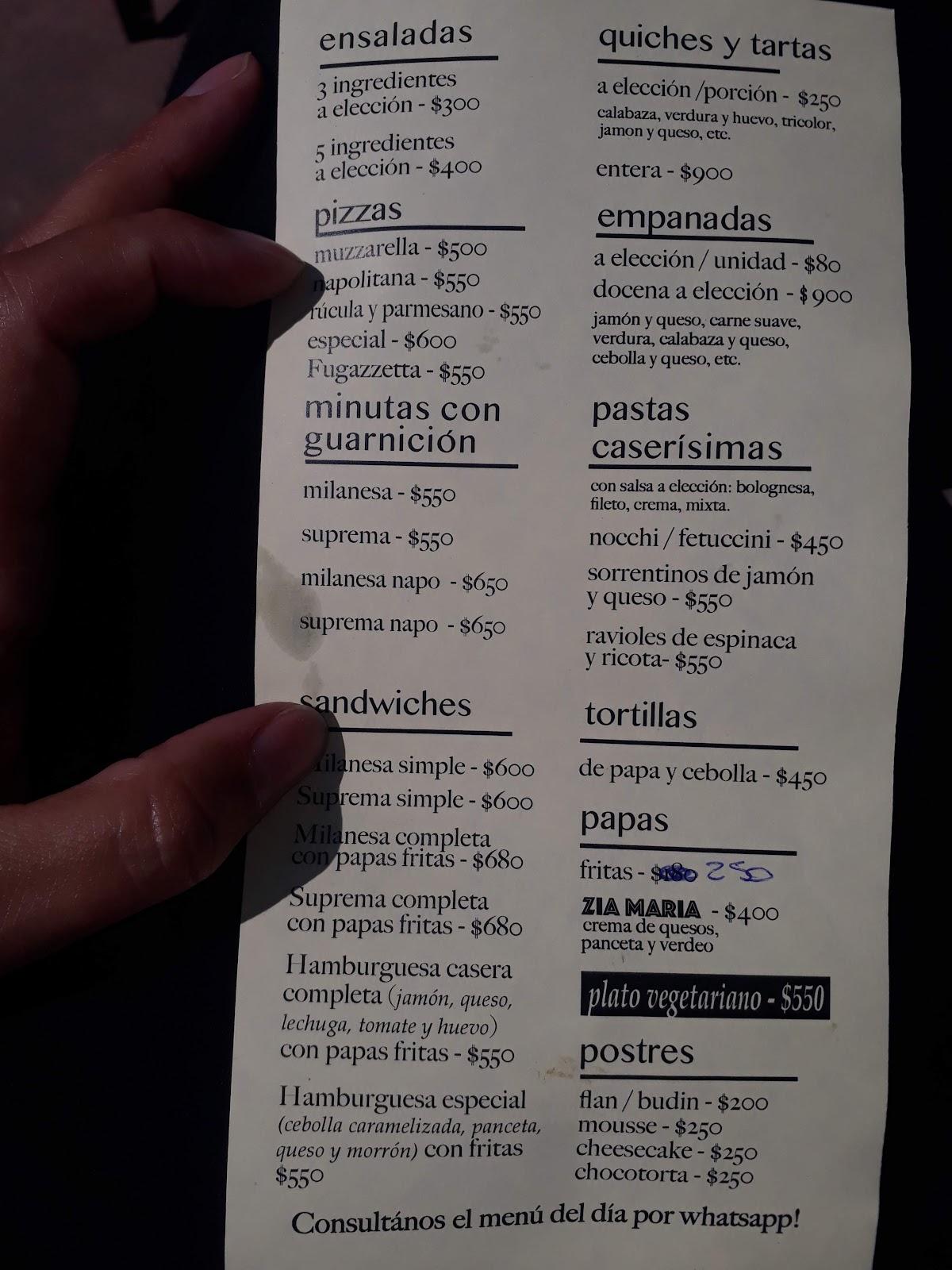 Menu at Zia MARIA restaurant, Mar del Plata