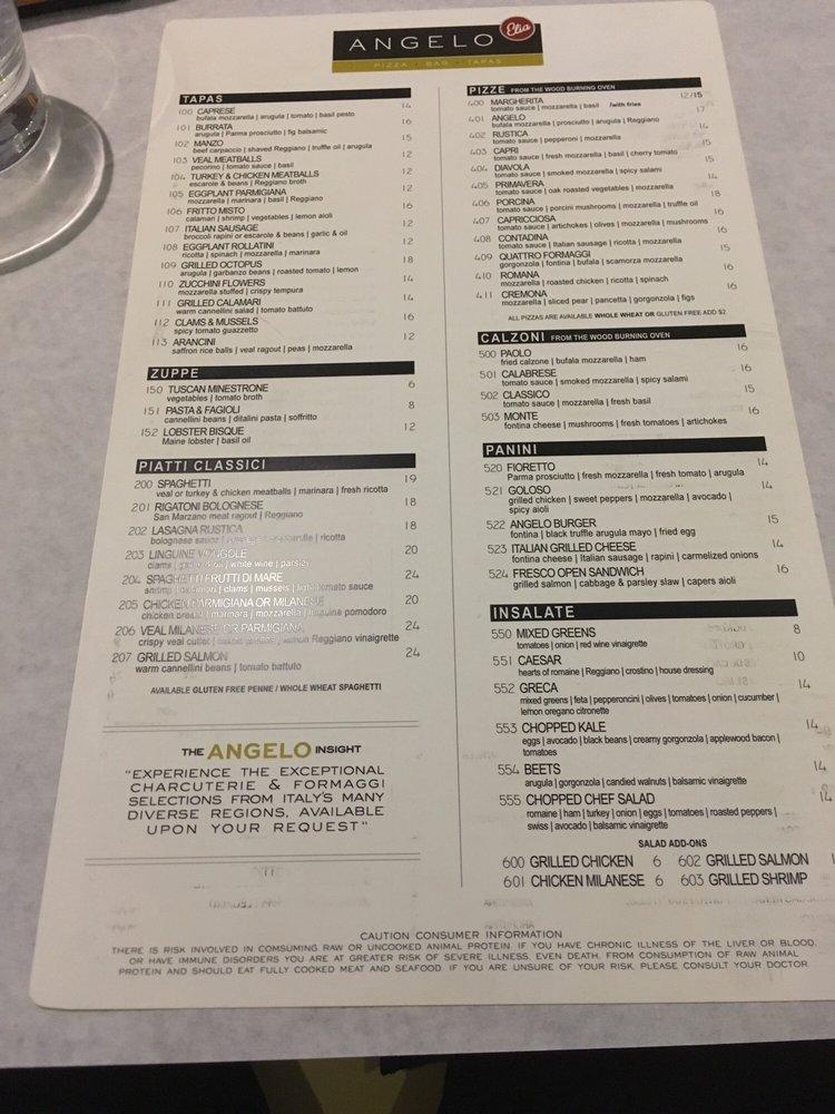 Menu at Angelo Elia Pizza, Bar, Tapas, Oakland Park, N Federal Hwy