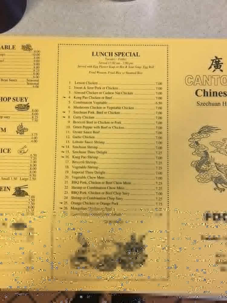 Menu at Canton Garden restaurant, Gonzales