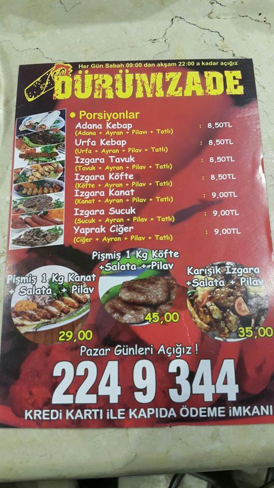 Menu at Poligon Çukur Dürüm, Izmir