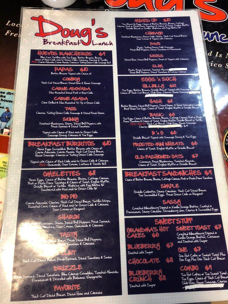 Menu at Doug's Breakfast Lunch restaurant, Colorado Springs