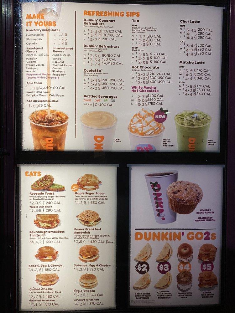 Menu at Dunkin' restaurant, Pittsburgh, 800 W View Park Dr
