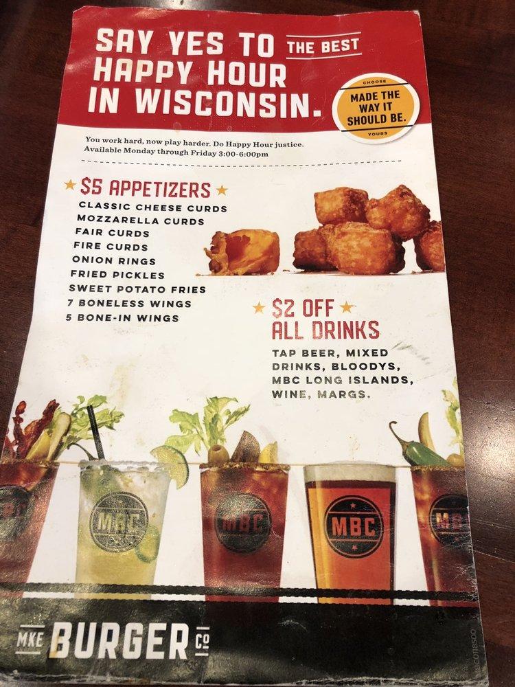 Menu at Milwaukee Burger Company restaurant, Hudson