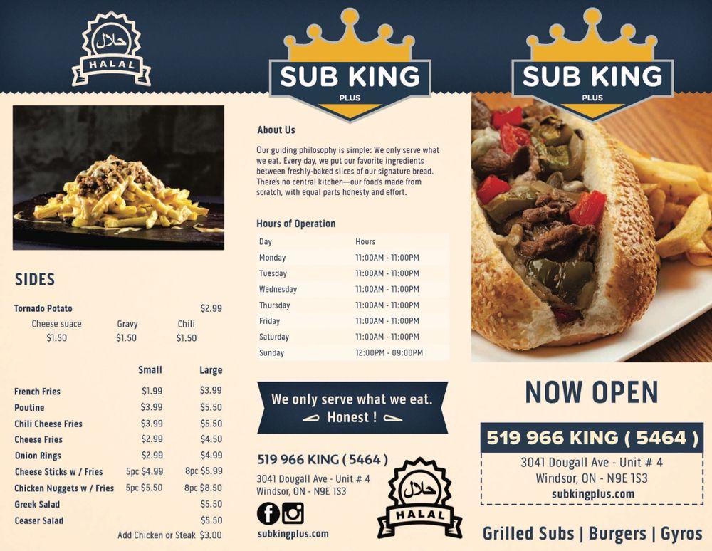 Menu at Sub King Plus restaurant, Windsor