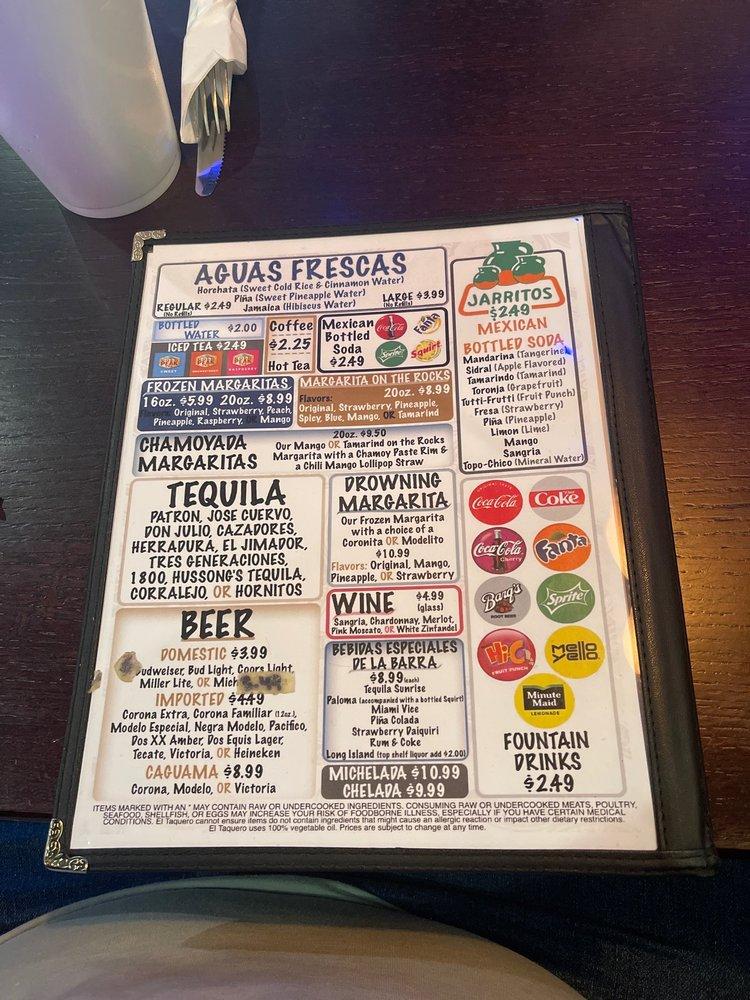 Menu at El Taquero restaurant, Fort Wayne