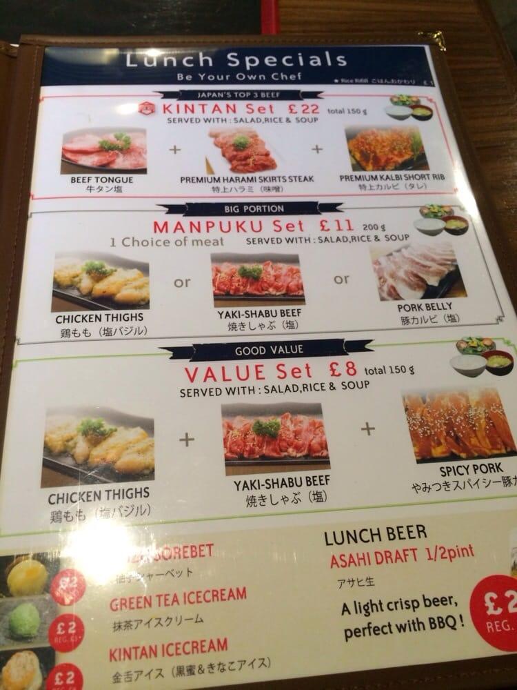 Menu at Kintan Japanese BBQ, London, 34-36 High Holborn