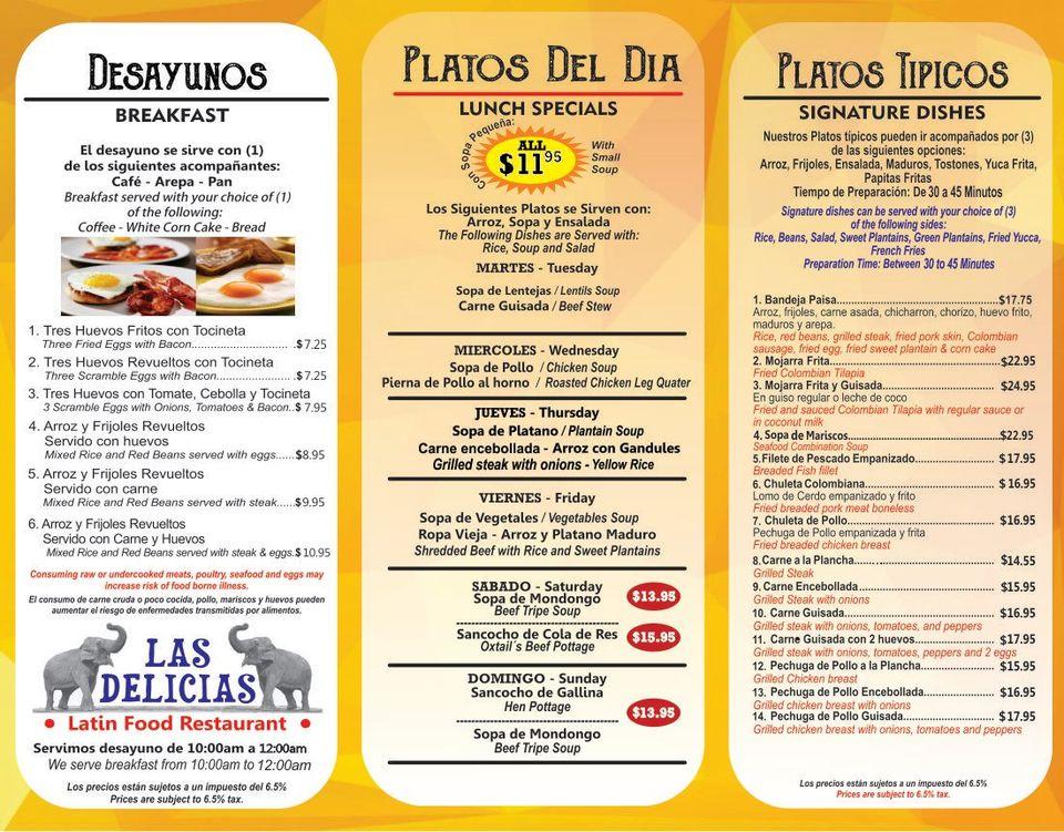Menu at Las Delicias Cafeteria-Bakery, North Fort Myers, Hancock Bridge ...