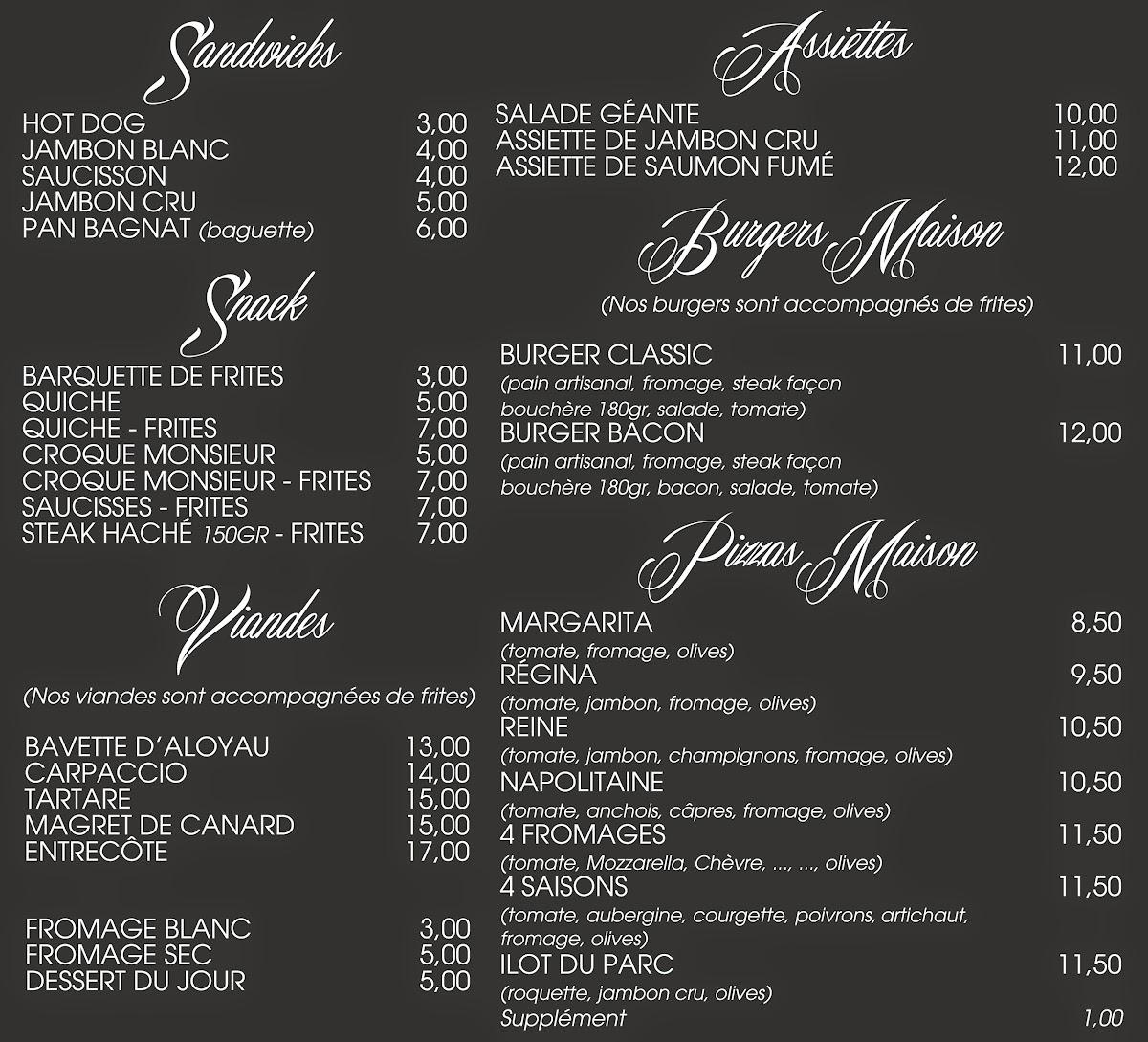 Menu at Les Terrasses du Parc de Lacroix-Laval restaurant, Marcy-l'Étoile
