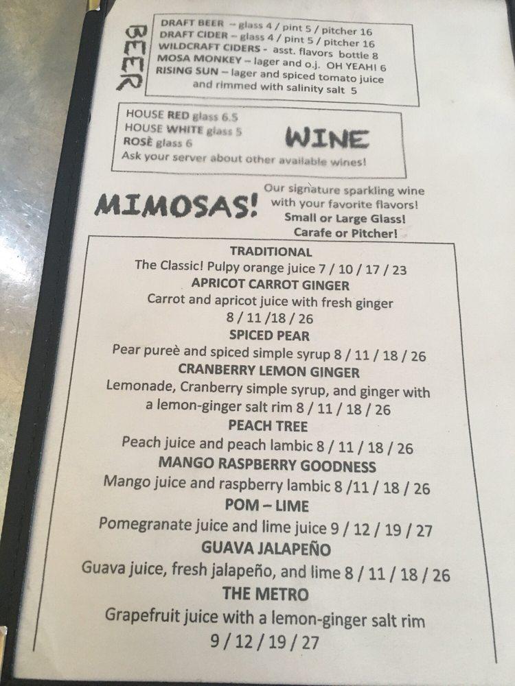Menu at Ma Mosa's restaurant, Grants Pass
