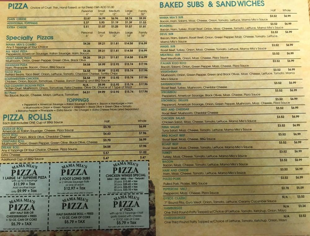 Menu at Mama Mia's Pizza - Dupont pizzeria, Fort Wayne, W Dupont Rd