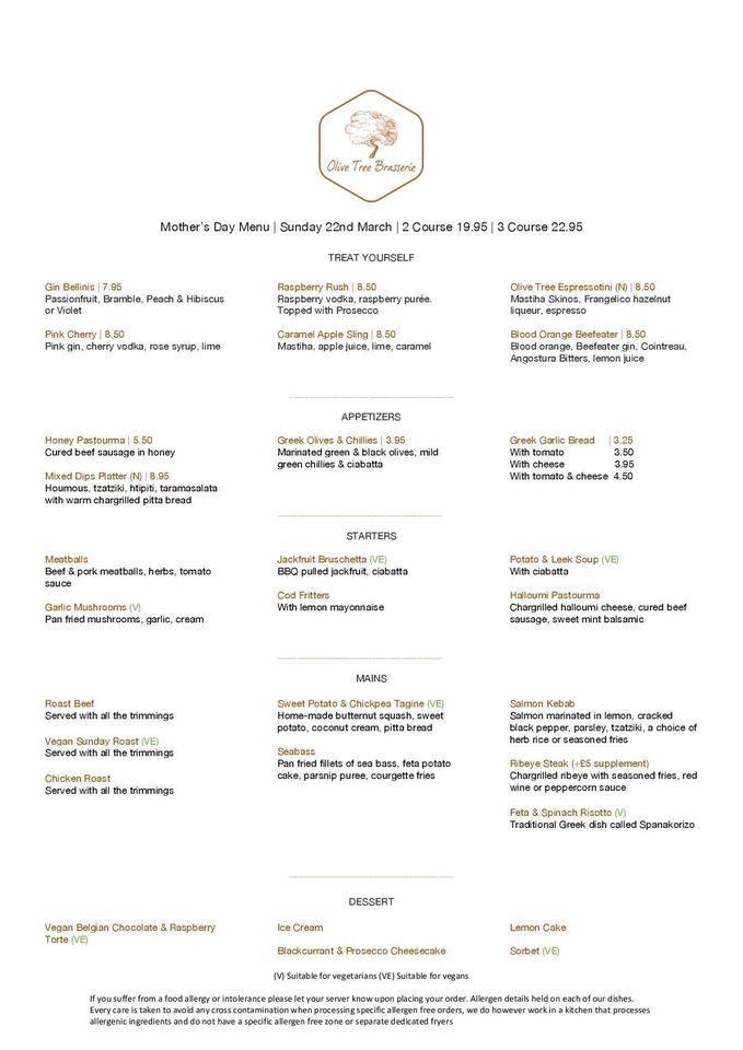 Menu at Olive Tree Brasserie Chester restaurant, Chester