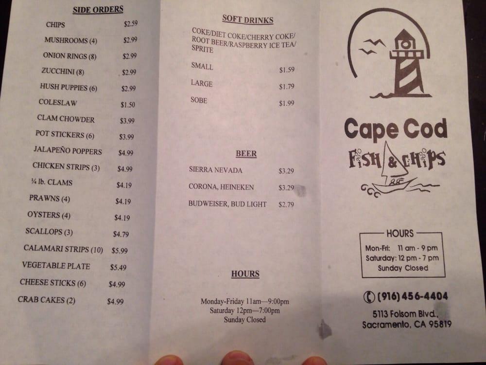 Menu at Cape Cod Fish & Chips restaurant, Sacramento