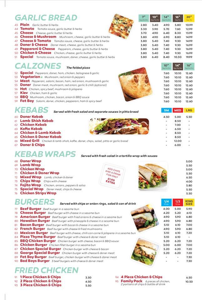Menu at Pizza Thyme pizzeria, Selby