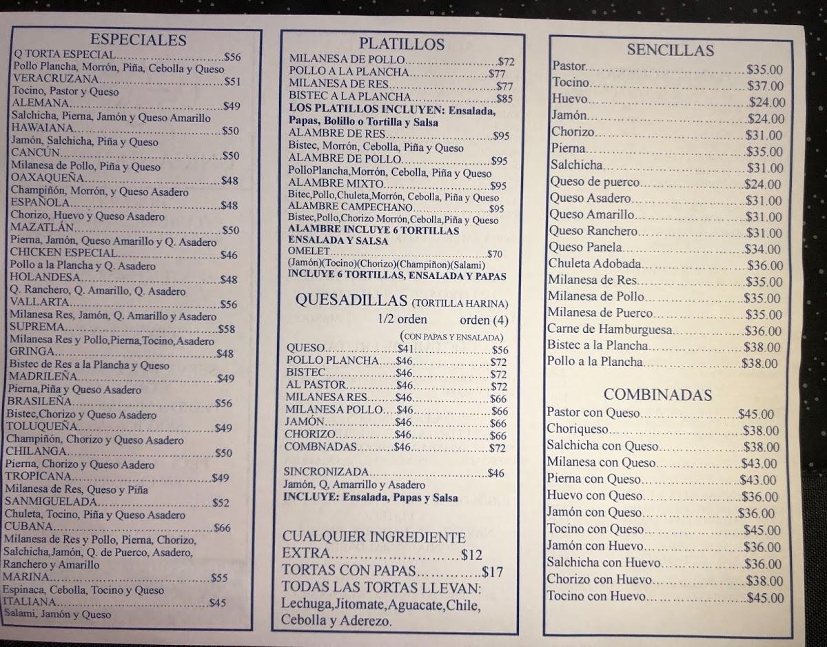 Menu at ¡Qué Torta! restaurant, San Miguel de Allende